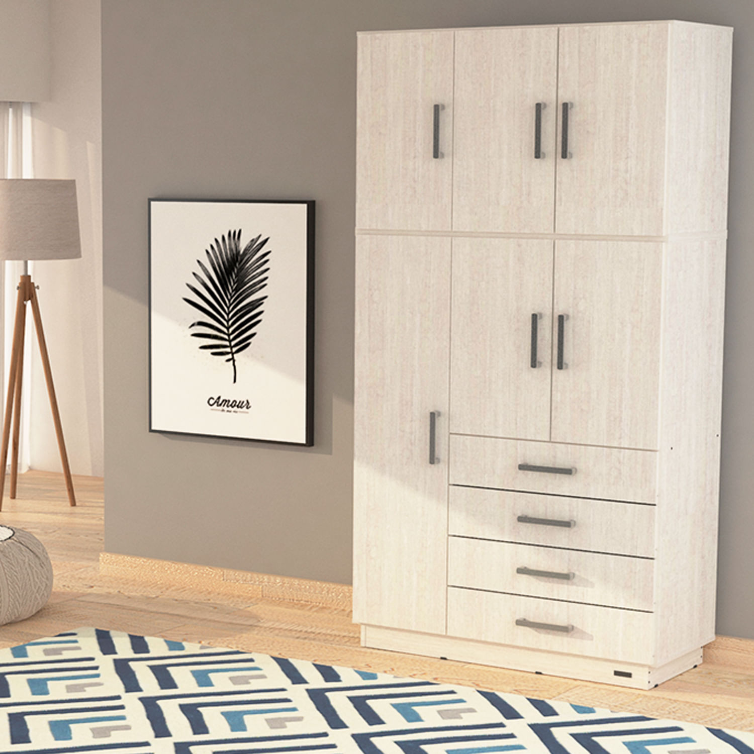 Mosconi - Placard Dakar plus 6 puertas 4 cajones con baulera melamina 1,05 m venezia